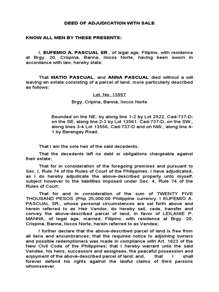 Deed of Adjudication With Sale | PDF