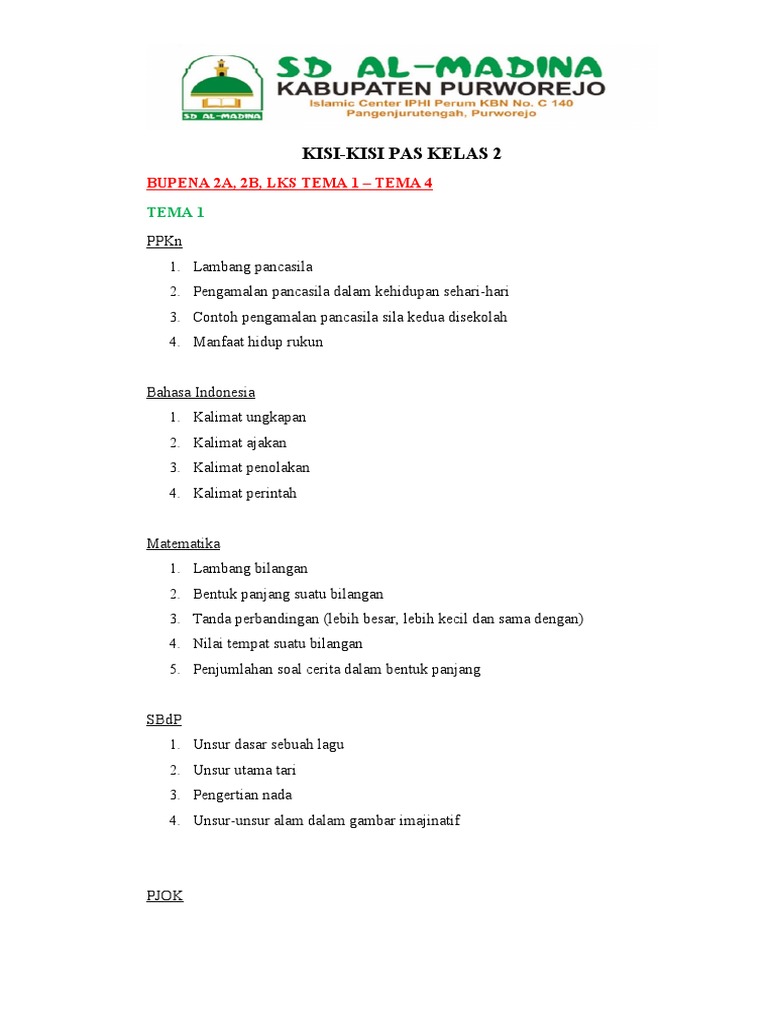 Kisi Kisi Pas Kelas 2 Pdf