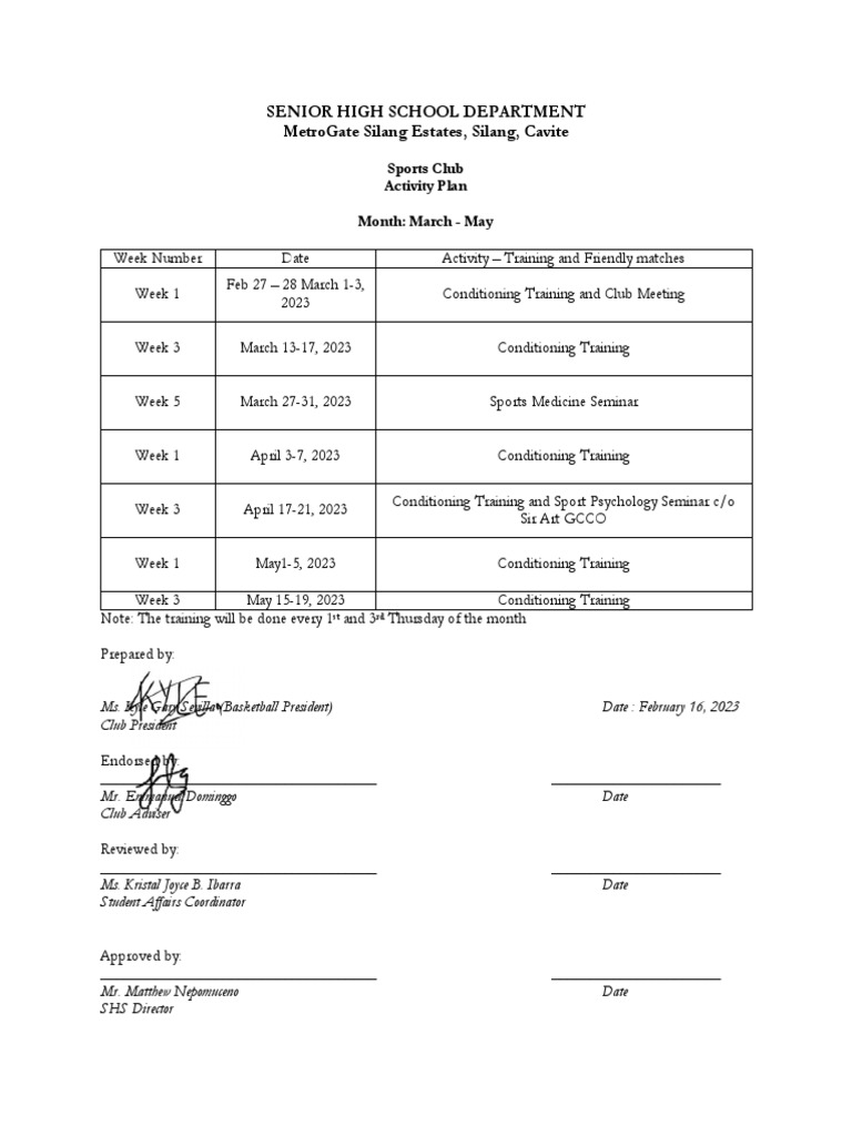 Club and Organization Monthly Plan Sports Club (Basketball) | PDF ...