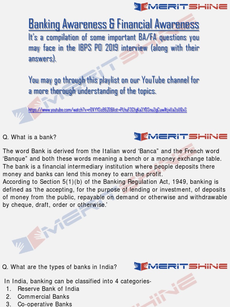 Banking Awarness Meritshine Material | PDF | Cost Of Living | Reserve ...