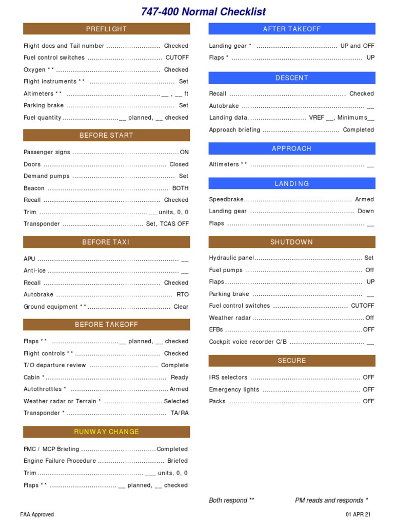 Atlas-Polar B747-400FCP Normal Checklist 01 APR 21 | PDF | Aviation ...