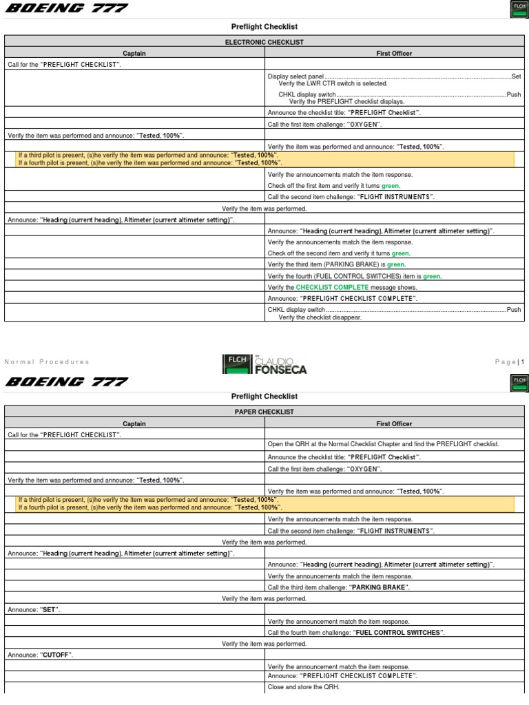 01 - Preflight Checklist | PDF | Aviation | Aircraft