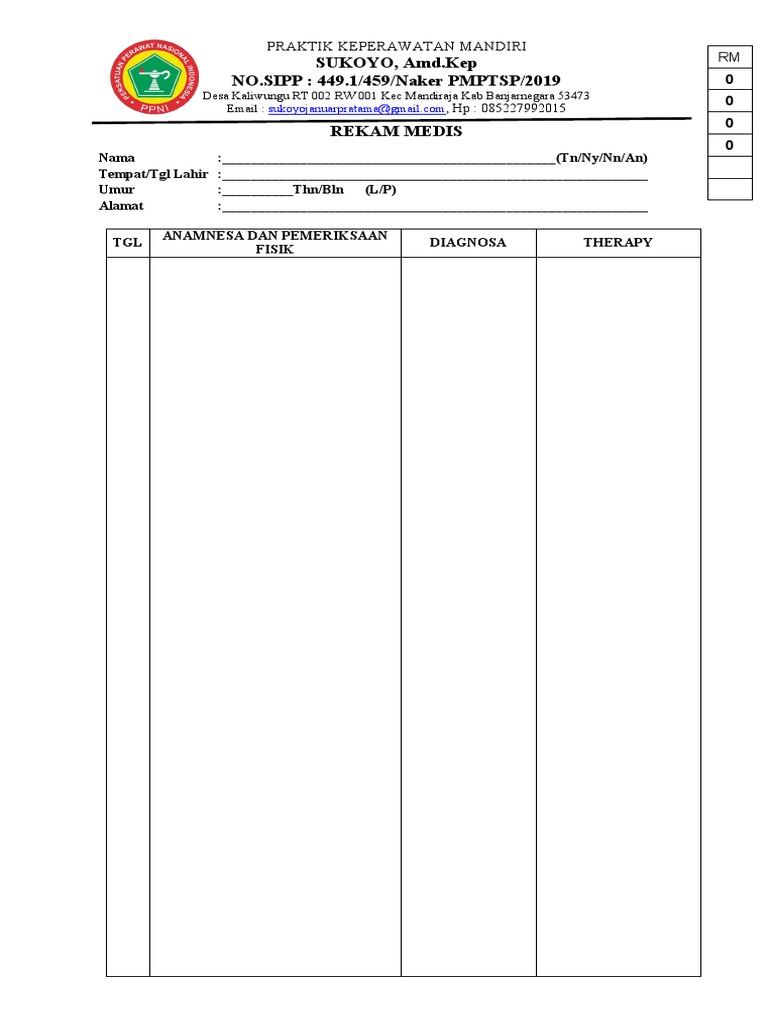Sukoyo Rekam Medis Praktik Keperawatan Mandiri | PDF Sukoyo Rekam Medis Praktik Keperawatan Mandiri | PDF