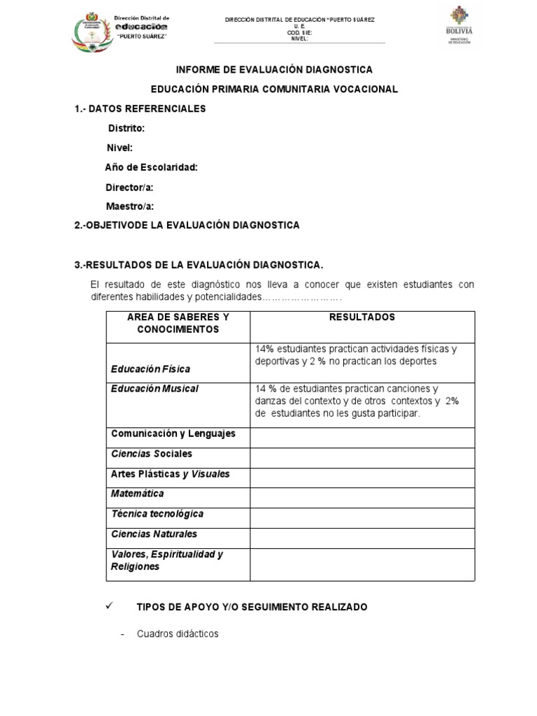 Informe de Evaluacion Diagnostica-1 | PDF | Evaluación | Cognición