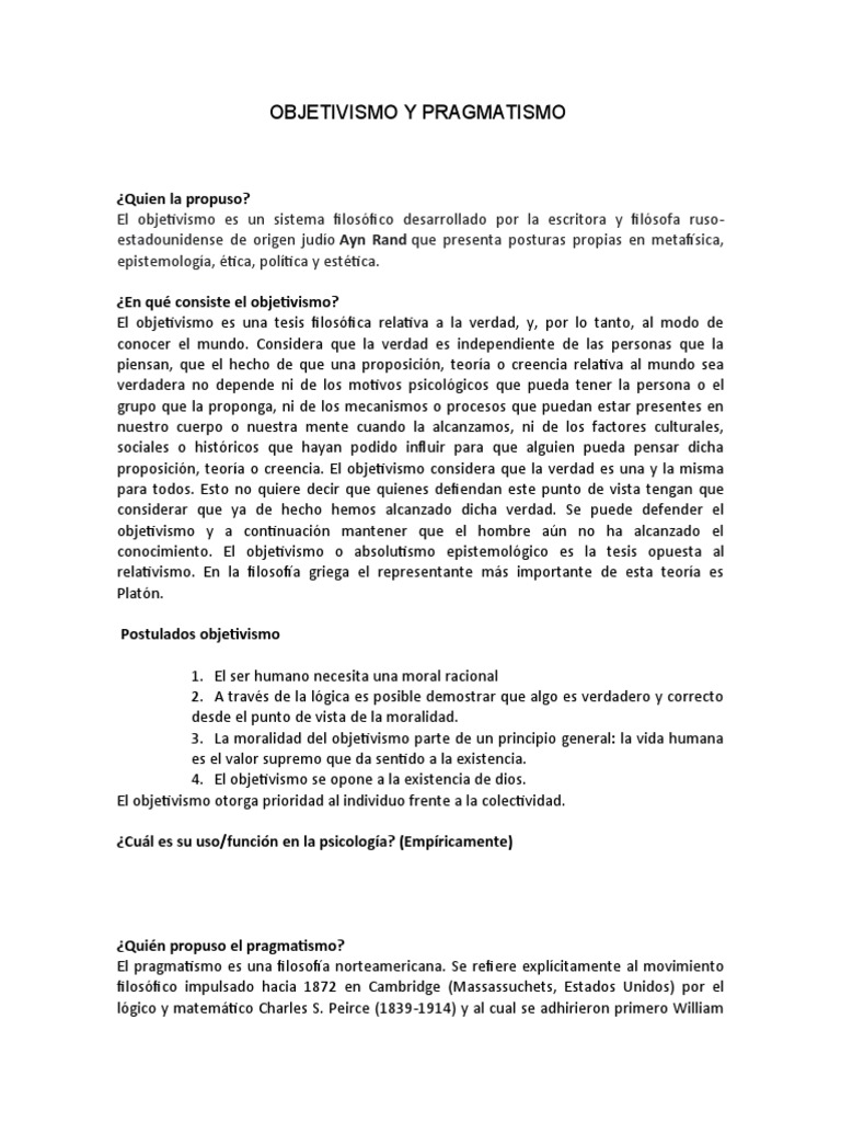 Objetivismo y Pragmatismo | PDF | Verdad | Pragmatismo