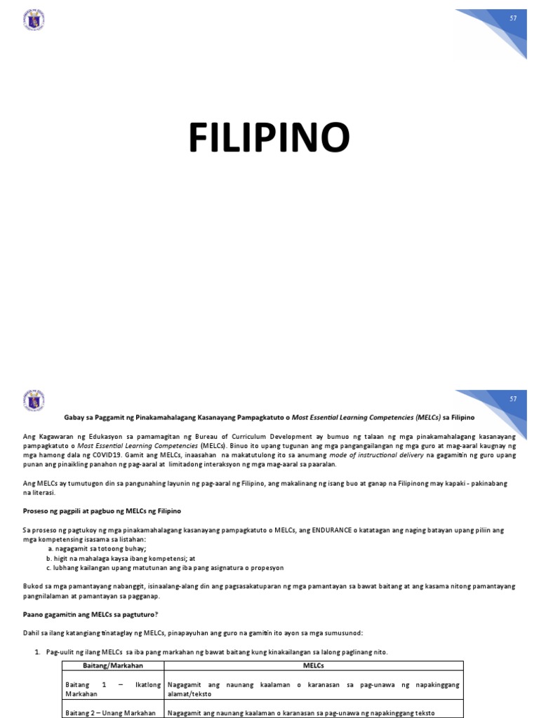 K12 Filipino MELC Senior High School | PDF