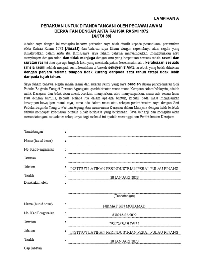 Lampiran A - Akta Rahsia Rasmi 17012022 | PDF