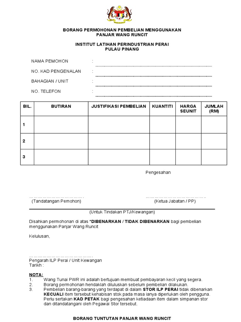 BORANG PANJAR WANG | PDF