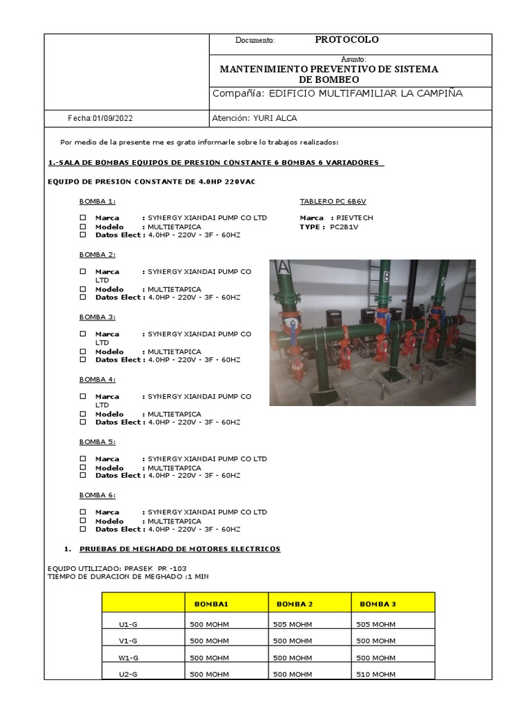 Protocolo de Funcionamiento Sistema 6 Bombas 6 Variadores Chorrillos ...