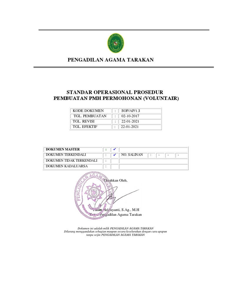 Sop - Ap - 1.3 - Pembuatan PMH Permohonan (Voluntair) | PDF