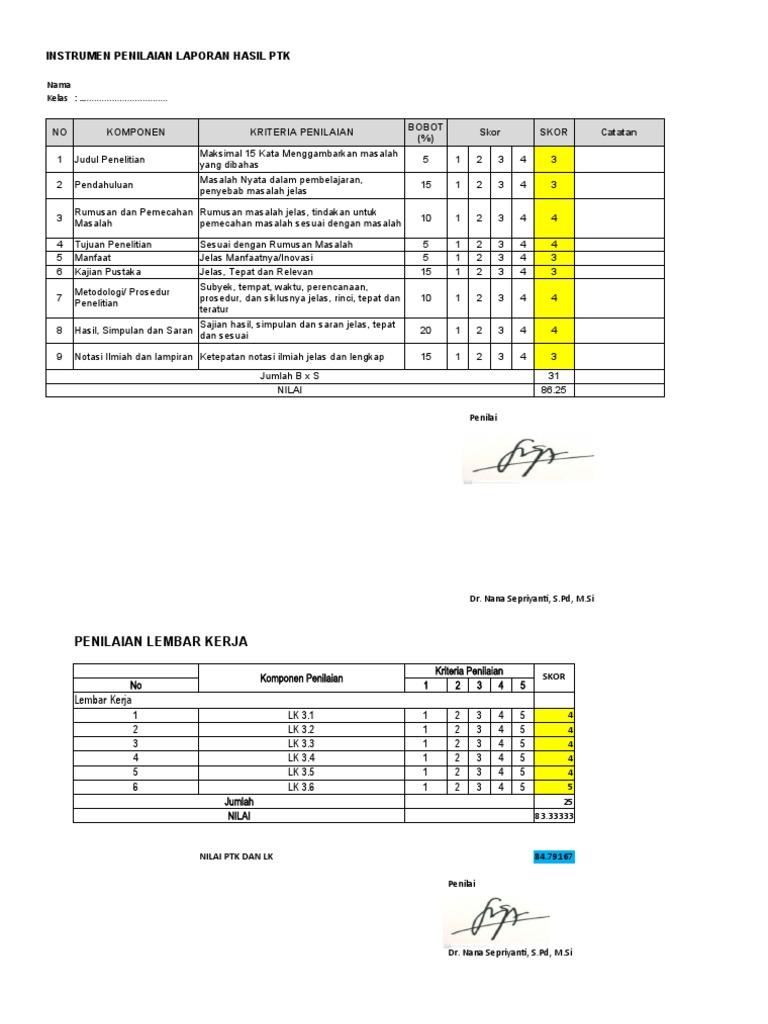 Contoh Penilaian PTK | PDF
