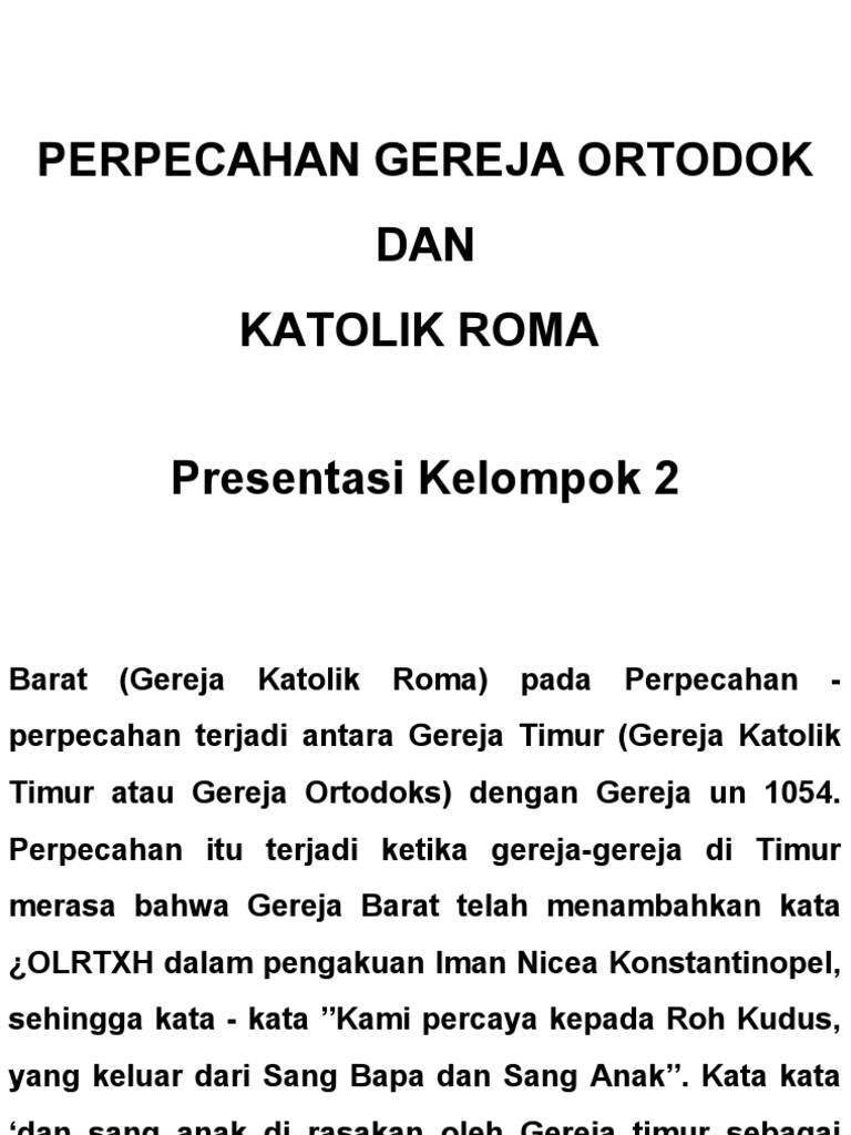 Sejarah Perpecahan Gereja Katolik dan Ortodoks | PDF | Agama ...