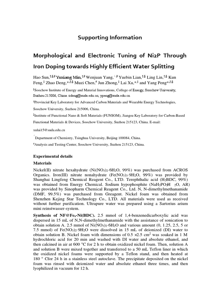 Morphological and Electronic Tuning Ò Ni2P Through Iron Doping Towards ...