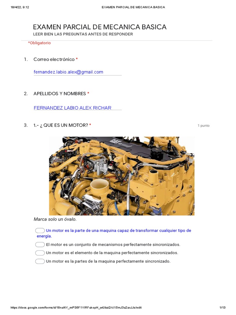 Examen Mecánica Básica | PDF | Pistón | Motores