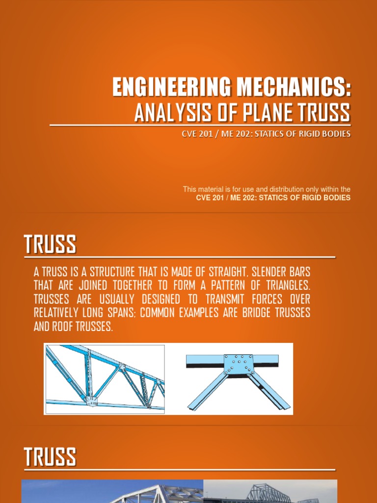 ME 202. Statics of Rigid Bodies. 07. Analysis of Truss | PDF | Truss | Classical Mechanics