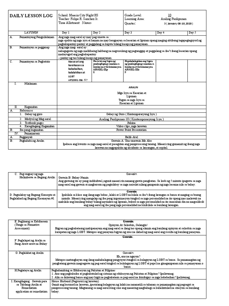 Aral Pan 10 WK 5 QUARTER 3 | PDF