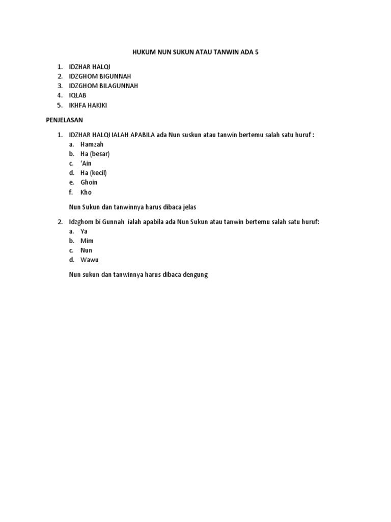 5 Jenis Nun Sukun dan Tanwin | PDF