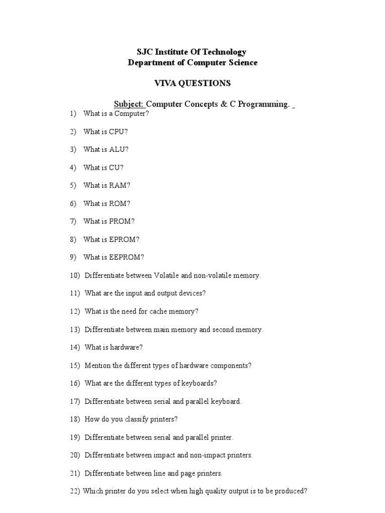 Subject: Computer Concepts & C Programming.: SJC Institute of Technology Department of Computer ...