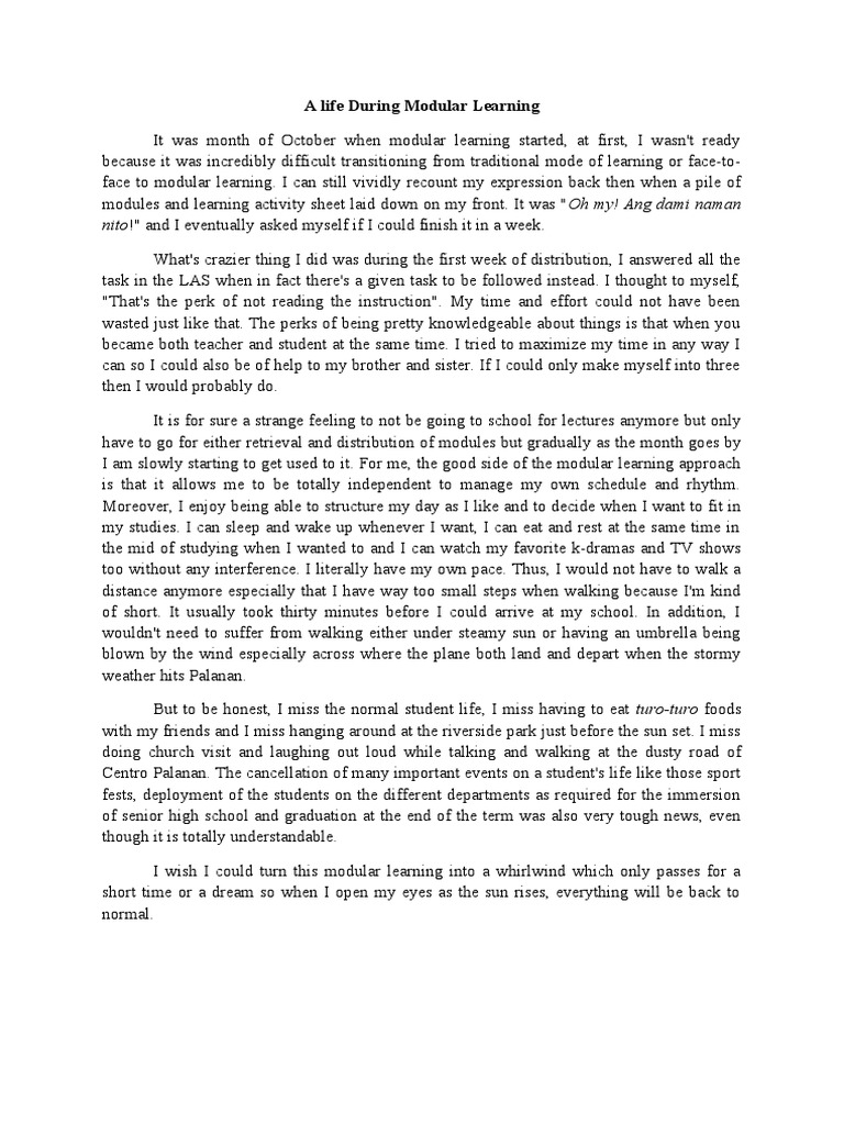 A Life During Modular Learning | PDF | Language Arts & Discipline