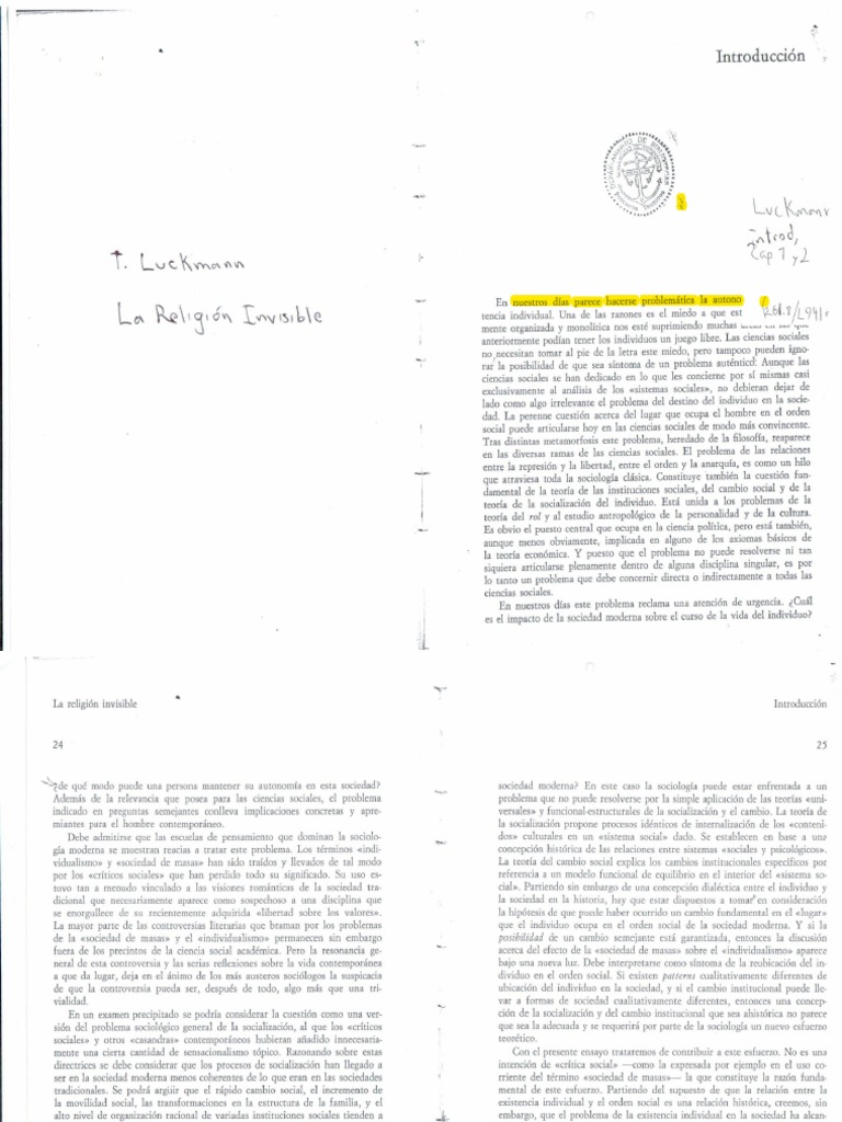 Luckmann - La Religión Invisible | PDF | Sociología | Emile Durkheim