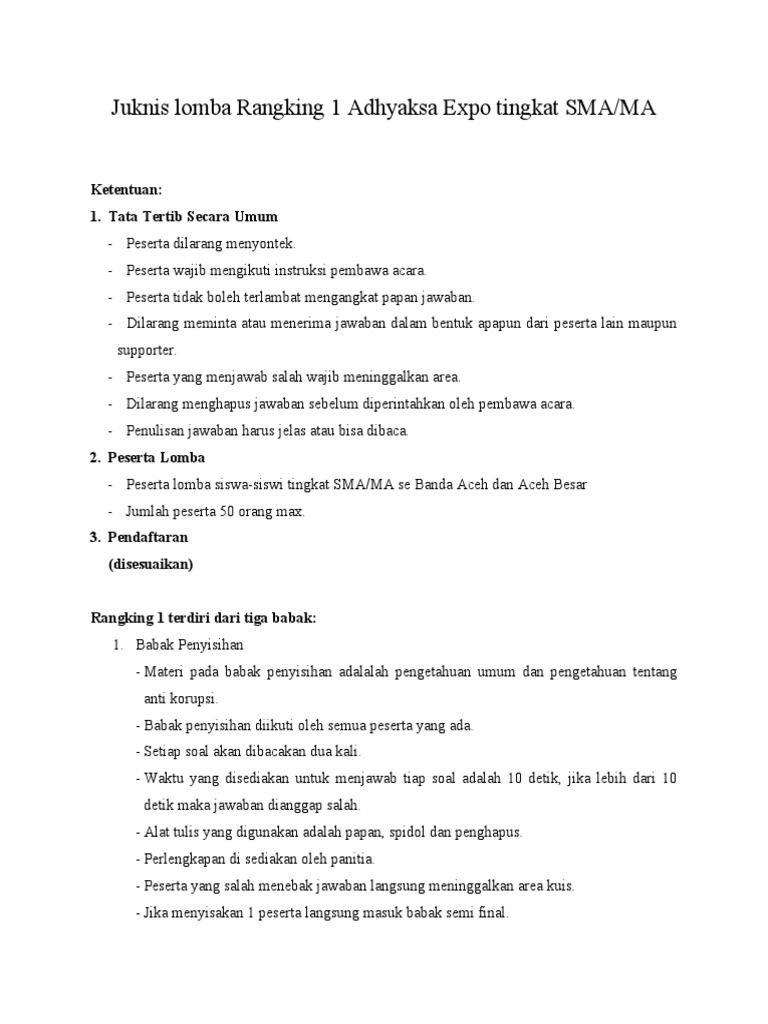 Juknis Lomba Rangking 1 Adhyaksa Expo Tingkat SMA | PDF
