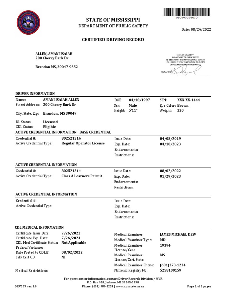 Driver Record MVR AA | PDF | Vehicles | Transport