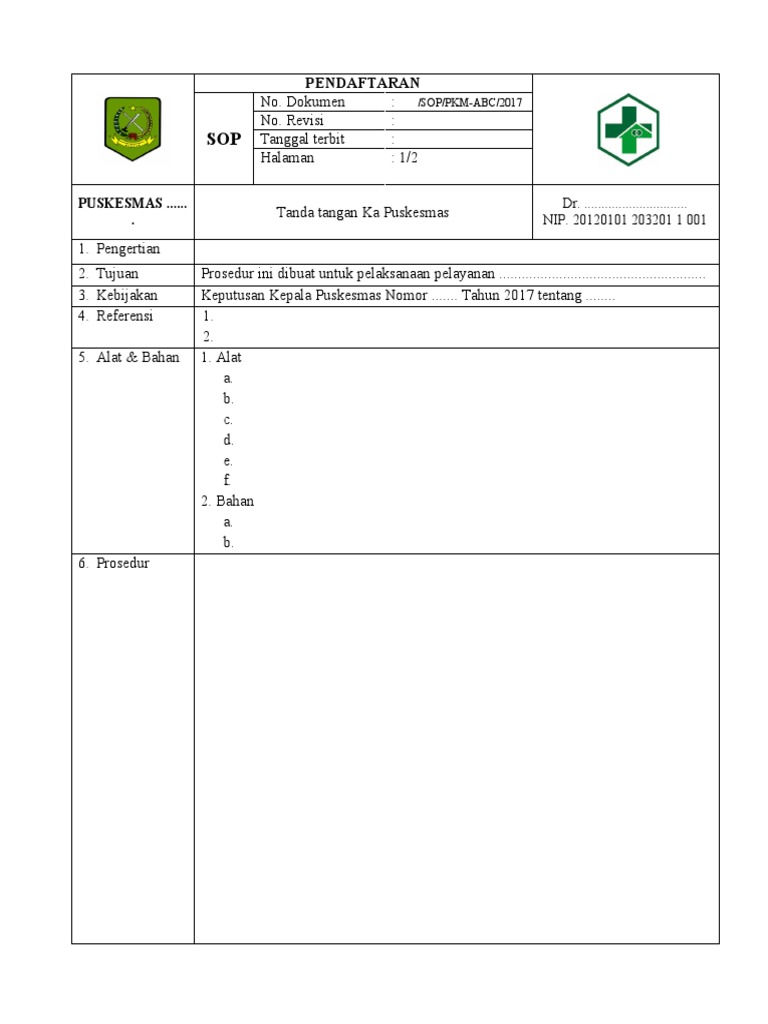 SOP Pendaftaran Puskesmas ABC | PDF
