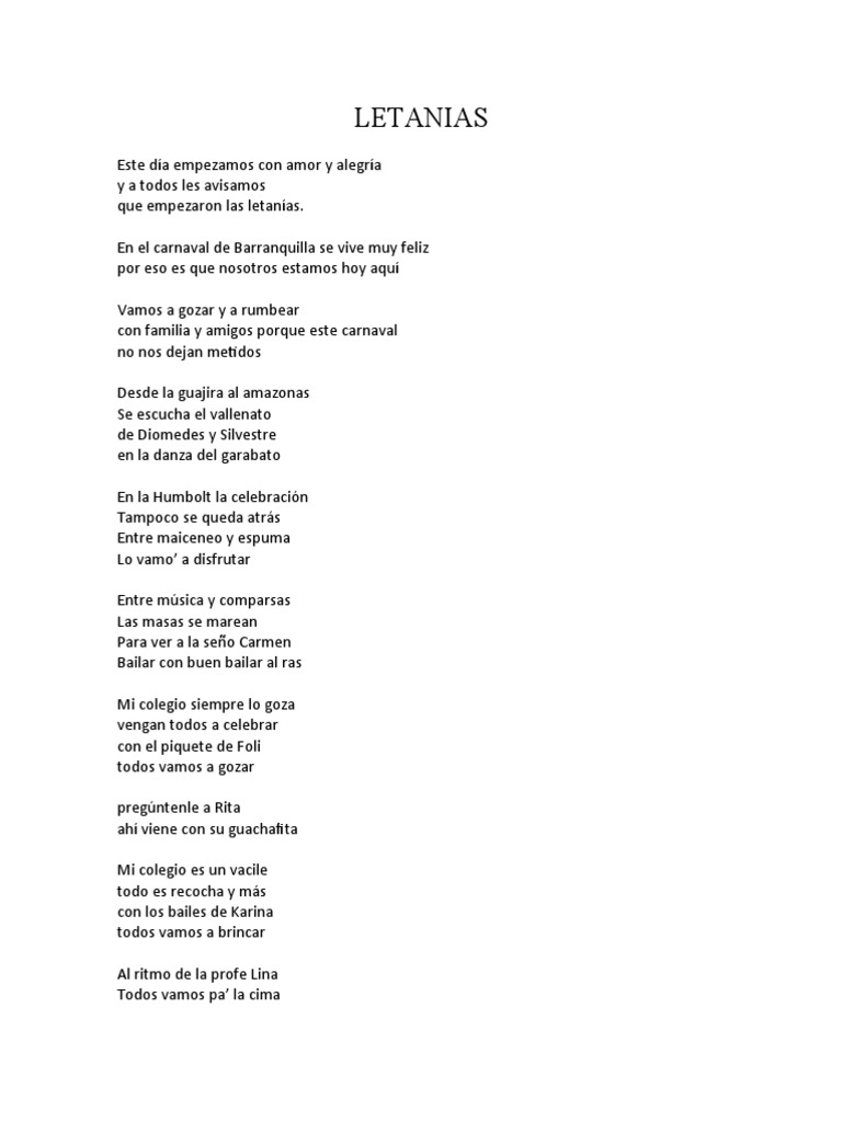 LETANIAS Carnaval de Barranquilla | PDF