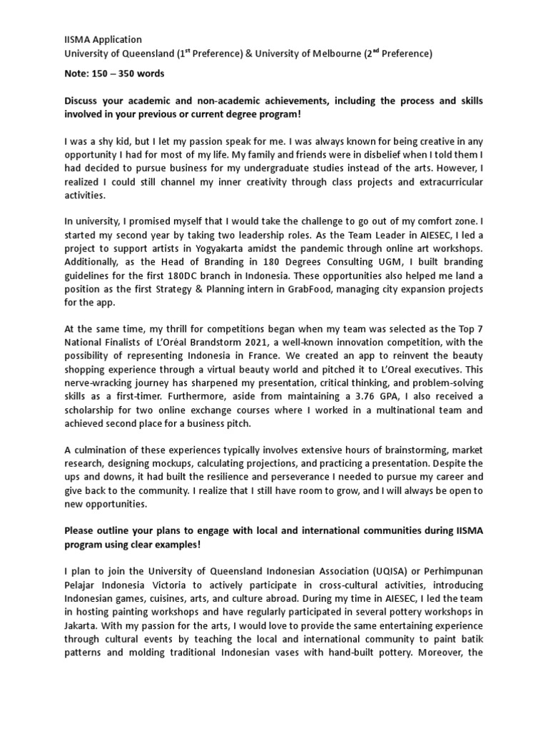 IISMA - Essay - Oza | PDF | Mental Health | Therapy