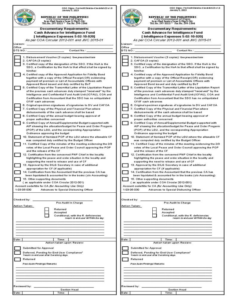 CGO Digos Checklist | PDF | Receipt | Accounting