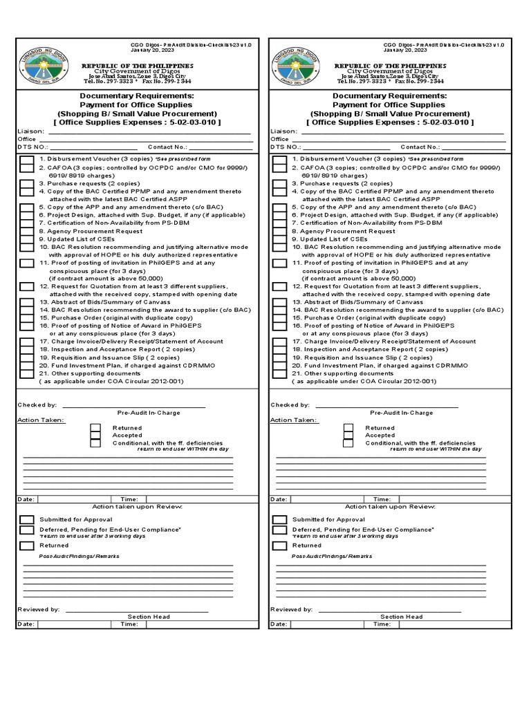 Procurement Checklist v1.2 | PDF | Receipt | Invoice