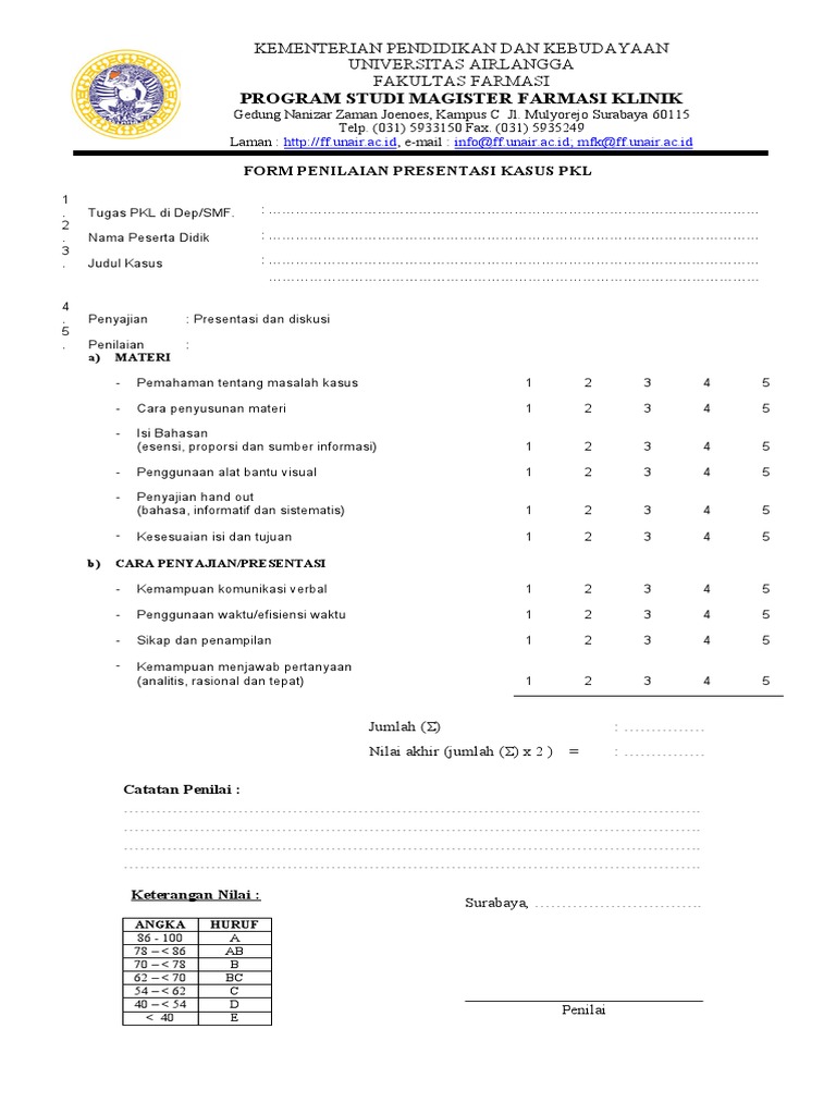 Form Penilaian PKL | PDF