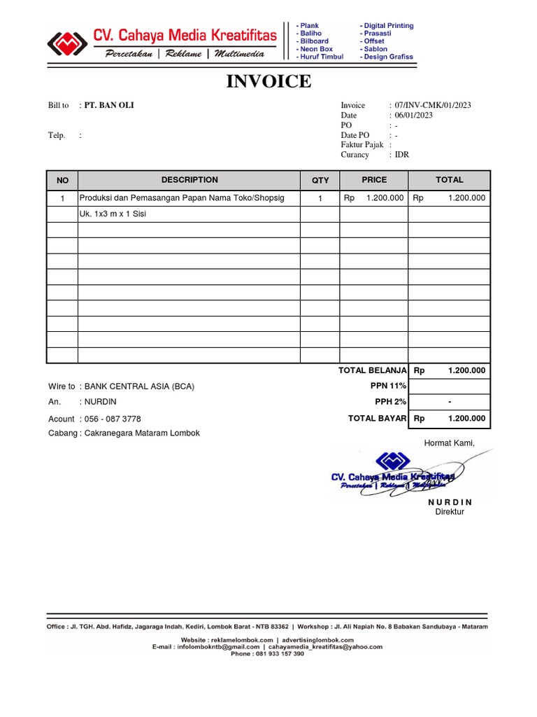 Invoice PT Ban Oli | PDF