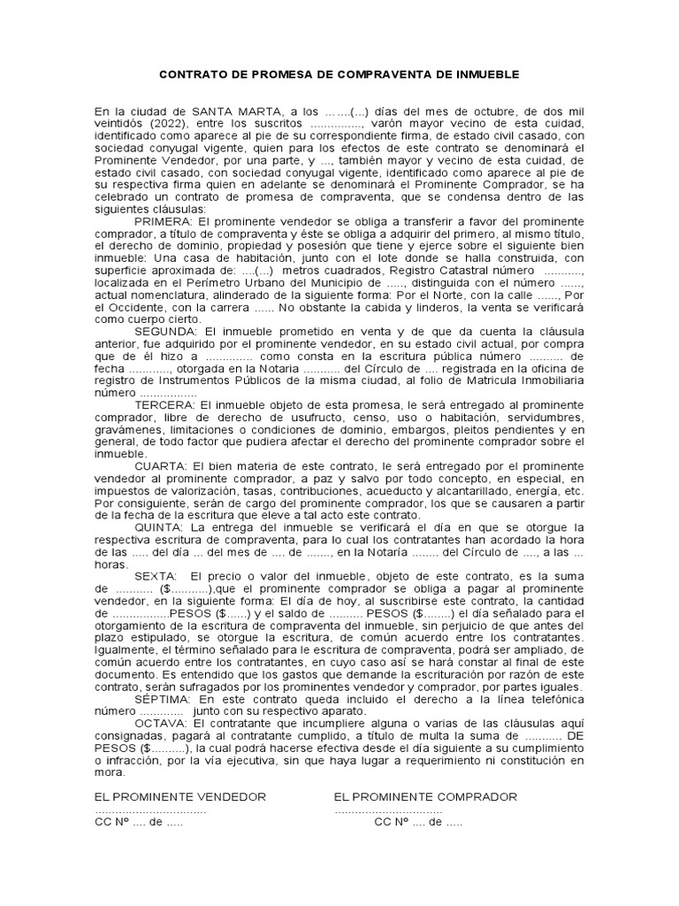 Contrato de Promesa de Compraventa de Inmueble | PDF | Derecho privado | Ley común