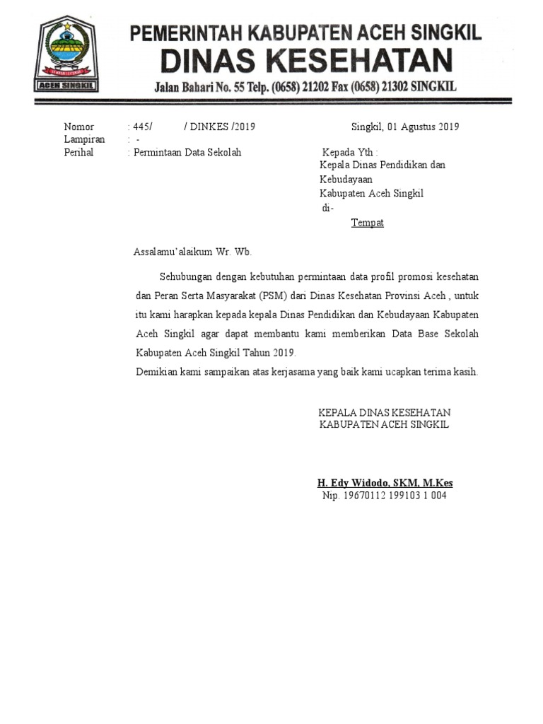 Surat Permintaan Data Sekolah 2019 | PDF
