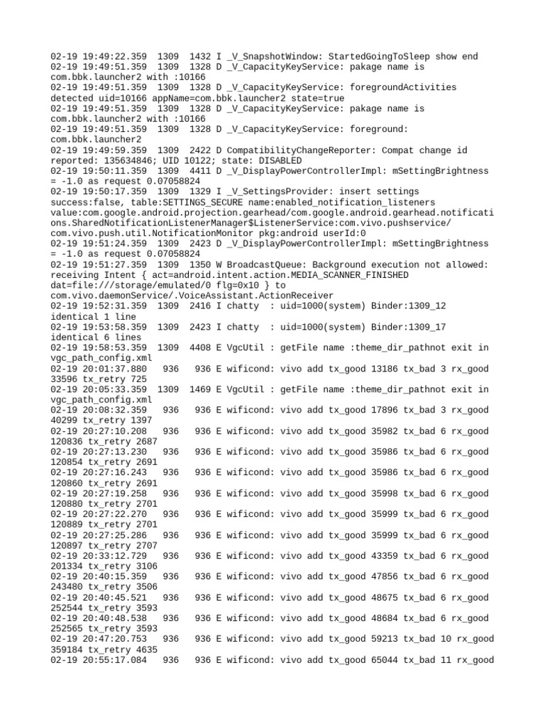 Vivo Device Log Entries Recording Wireless Transmission Statistics, App Activity, and System ...