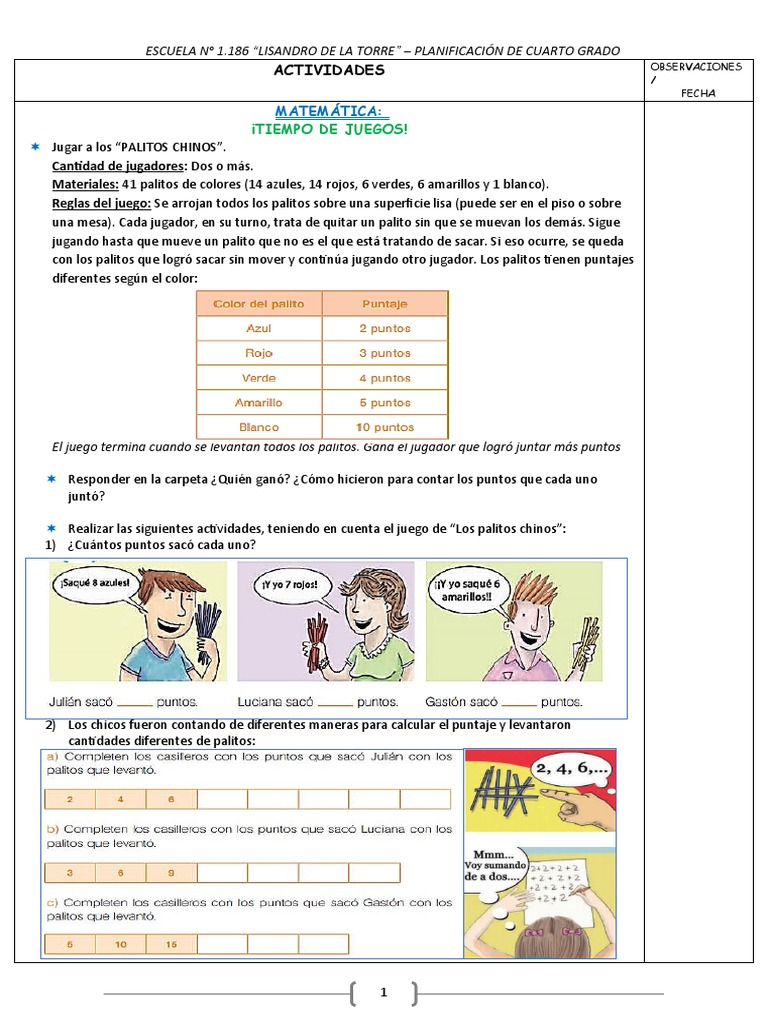 Actividades Cuarto Grado | PDF