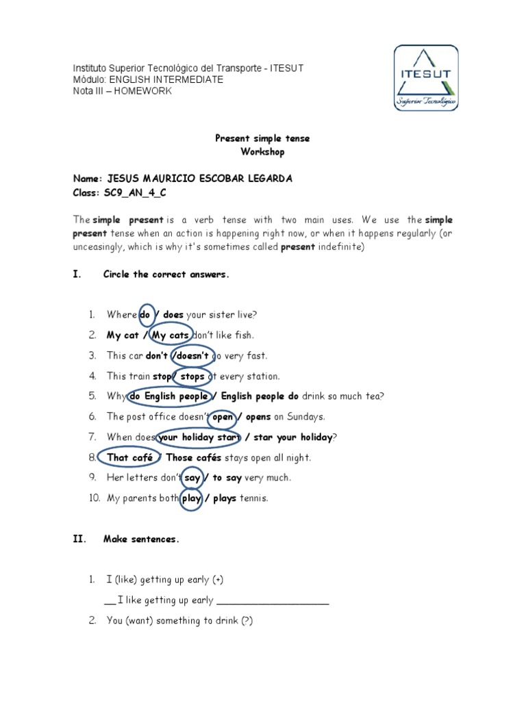 Present Simple Tense Activities | PDF | Linguistics