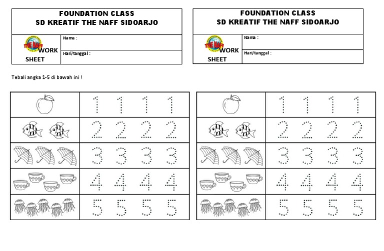 Worksheet Menebali Angka | PDF