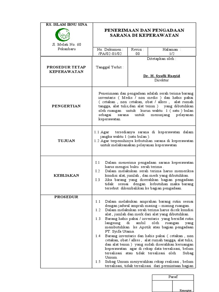 Protap Penerimaan Dan Pengadaan Sarana Keperawatan | PDF