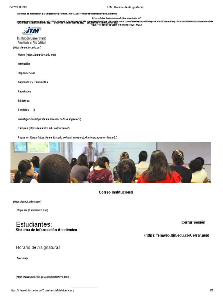 ITM - Horario de Asignaturas | PDF