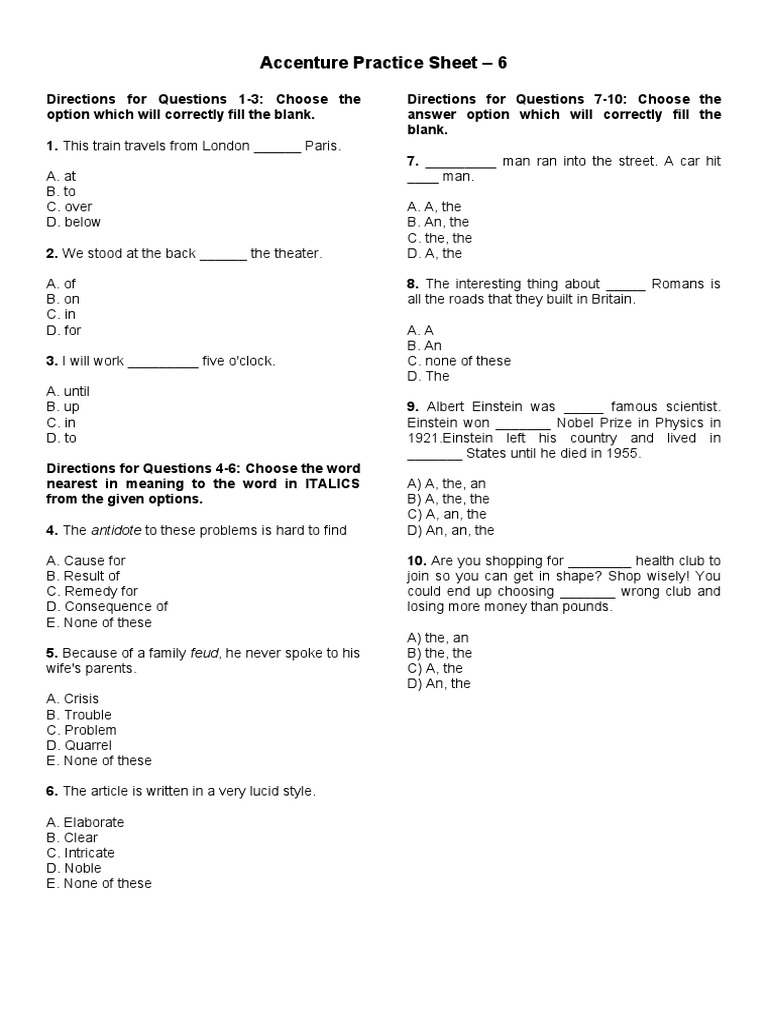 Accenture Practice Sheet - 6 | PDF | Science | Scientific Method