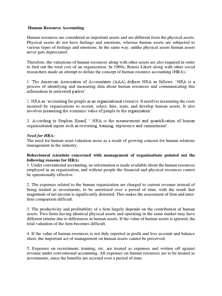 Human Resource Accounting | PDF | Valuation (Finance) | Human Resources