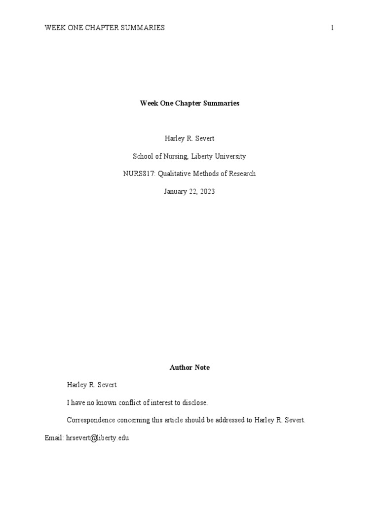 Severt - Week One Chapter Summaries | PDF | Methodology | Qualitative ...