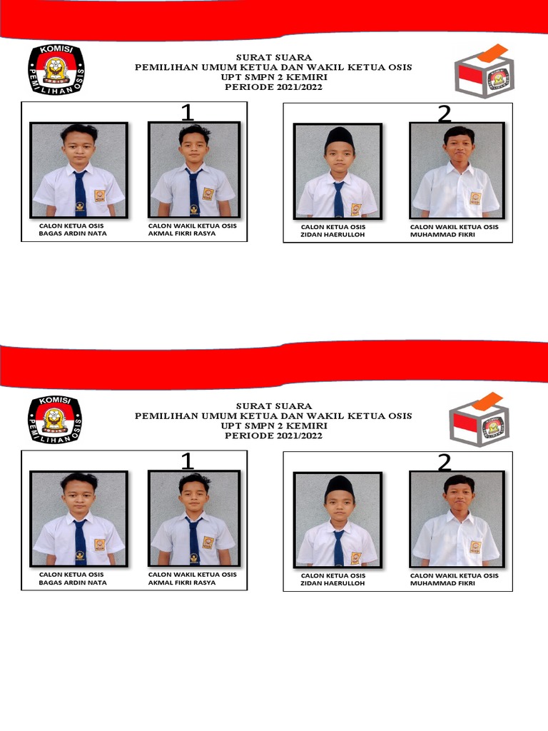 Surat Suara Pemilihan Ketua OSIS 2021 | PDF