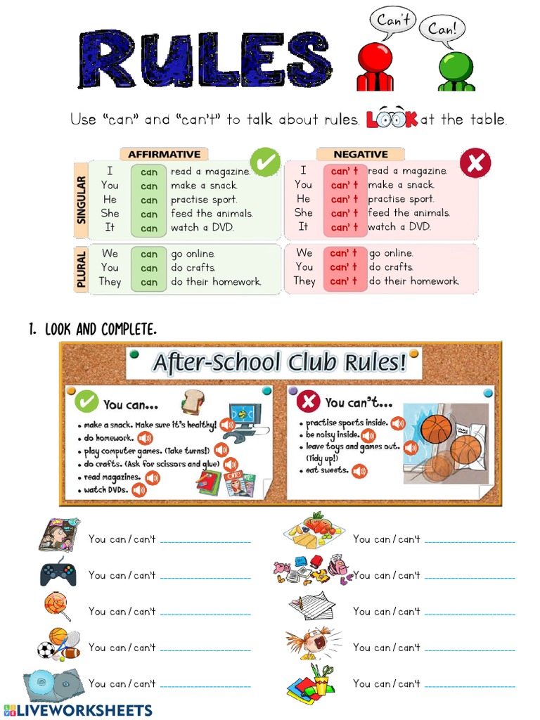 Use "Can" and "Can't" To Talk About Rules. at The Table | PDF