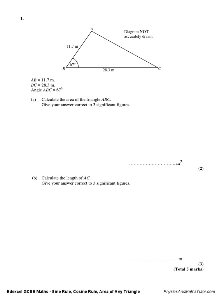 Sine and Cosine Rule Exam Questions | PDF | Triangle | Area