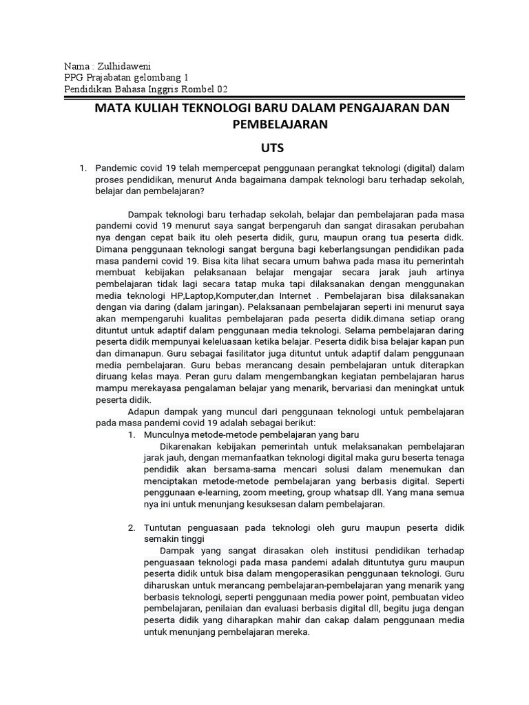 Uts Teknologi Baru Dalam Pengajaran Dan Pembelajaran | PDF