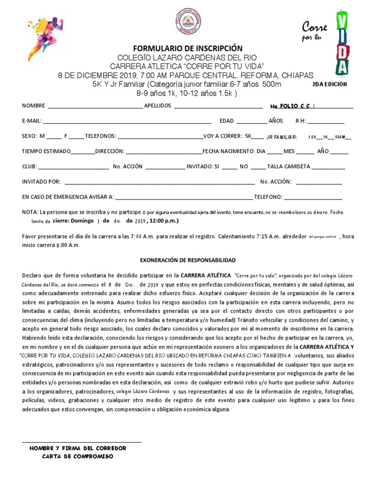 Formulario Colaca Carrera 2018 | PDF