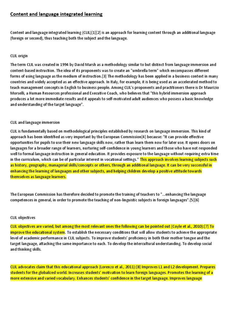 Content and Language Integrated Learning (Clil) | PDF | Language ...